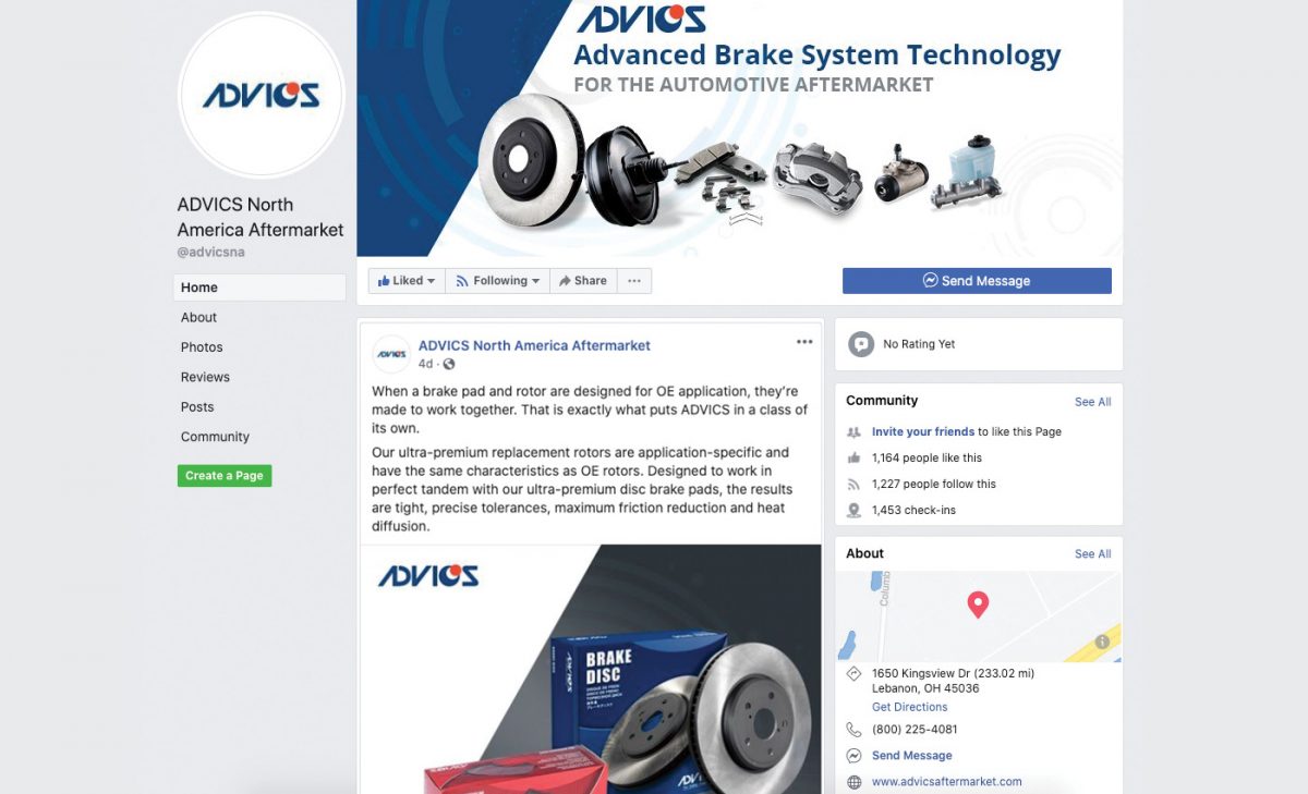 ADVICS Aftermarket Launches Facebook Page